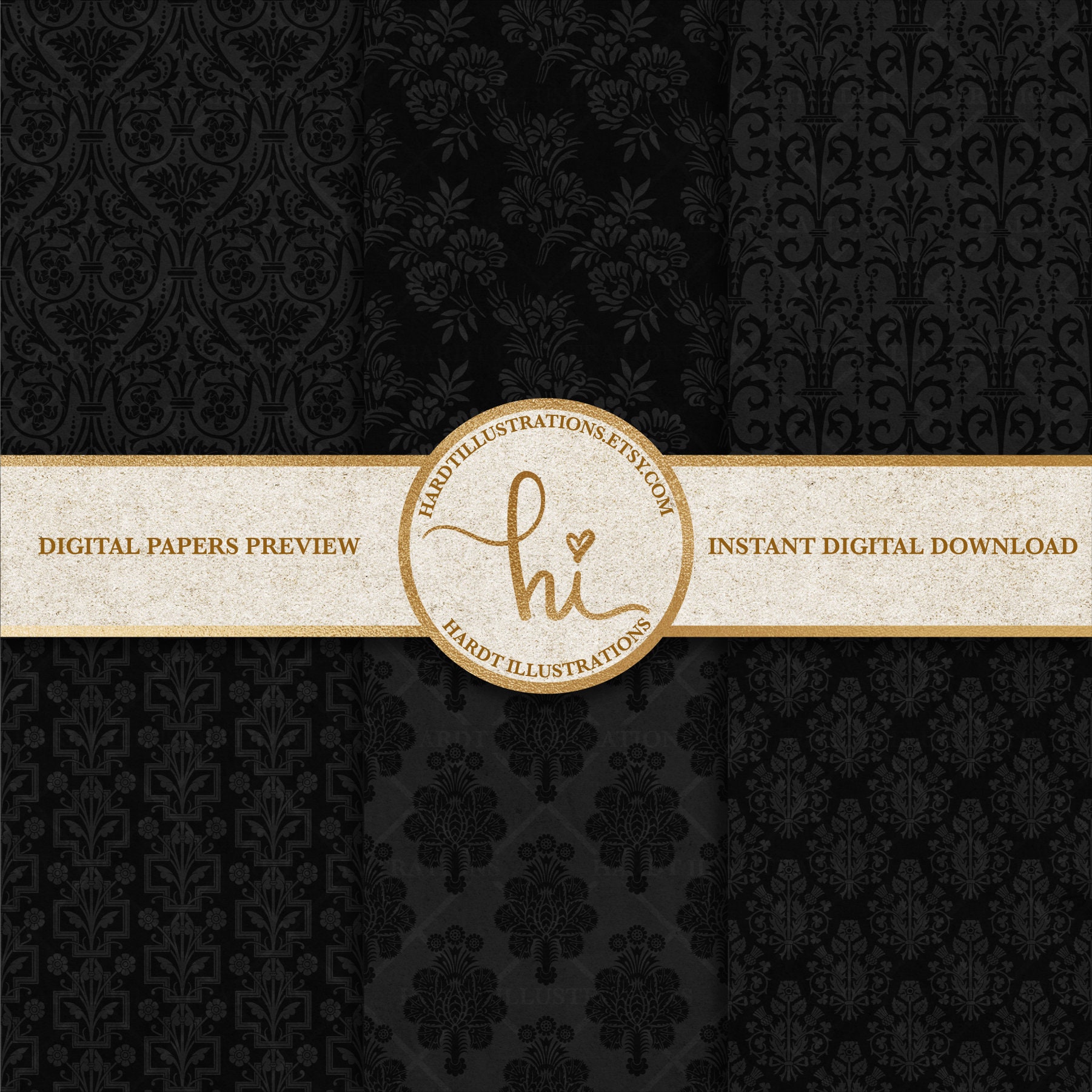 Black & Gray Damask Digital Paper Vintage Damask Background | Etsy