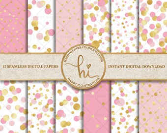 Confetti Digital Paper Gold and Pink Confetti Gold and Pink - Etsy