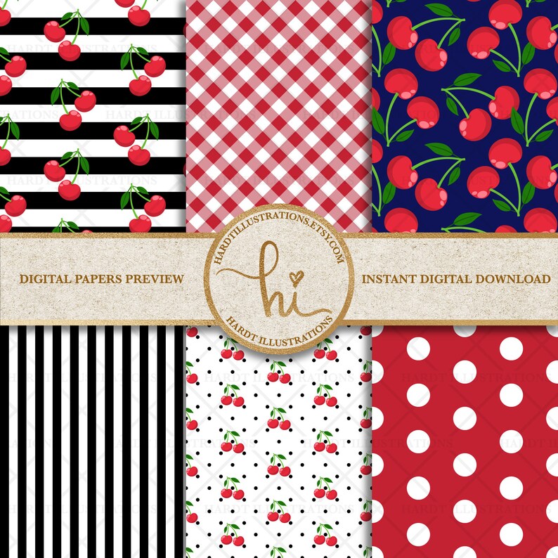 Cherry Digital Paper Retro Cherries Pattern Fruit Digital | Etsy