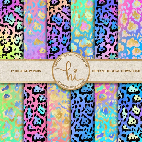 Pastel Leopard Print Digital Paper Holographic Rainbow - Etsy