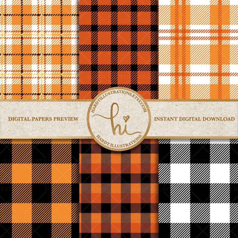 Orange Buffalo Plaid Digital Paper Buffalo Check Design | Etsy