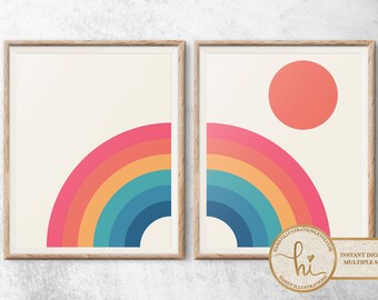 Mid Century Modern Rainbow Art Prints Set of 2 PRINTABLE Wall | Etsy