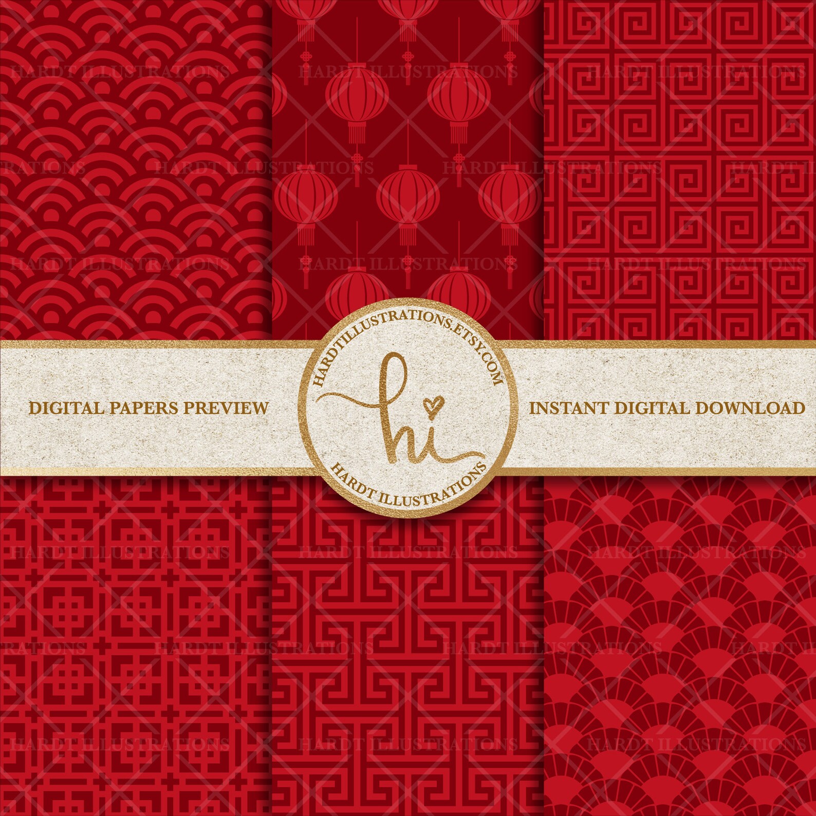 Red Lunar New Year Digital Paper Chinese New Year Digital - Etsy