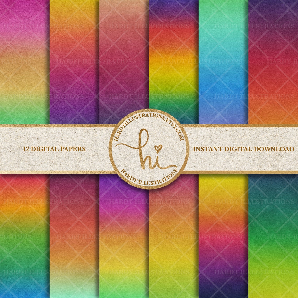 Rainbow Ombre Watercolor Digital Paper Rainbow Gradient | Etsy