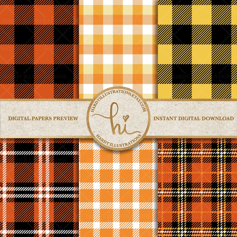 Orange Buffalo Plaid Digital Paper Buffalo Check Design | Etsy