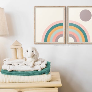 Boho Rainbow Art Prints, Set of 2 PRINTABLE Wall Art, Mid Century ...