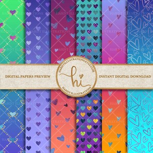 Holographic Hearts Digital Paper, Neon Rainbow Digital Paper ...