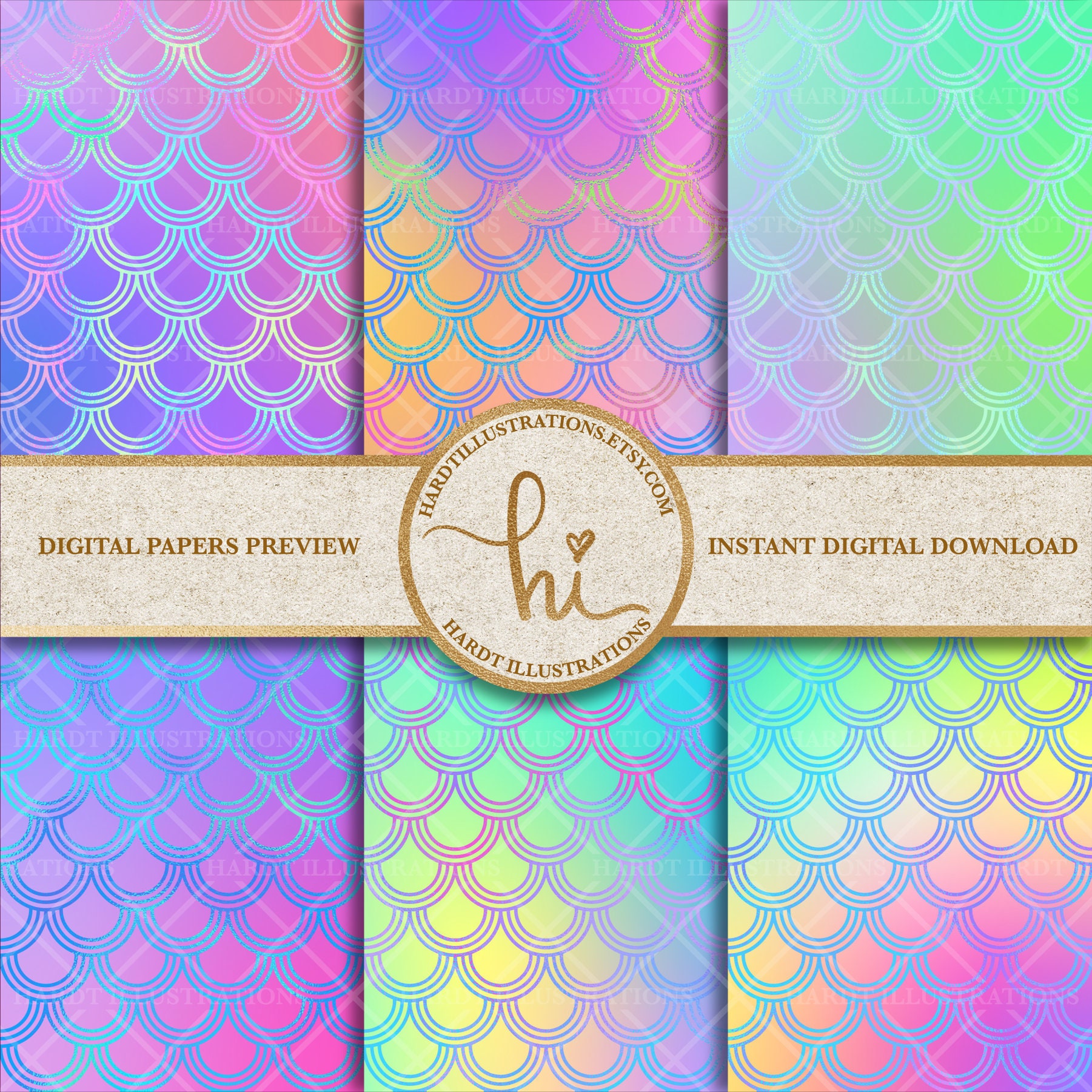 Holographic Mermaid Scales Digital Paper Neon Rainbow Digital | Etsy