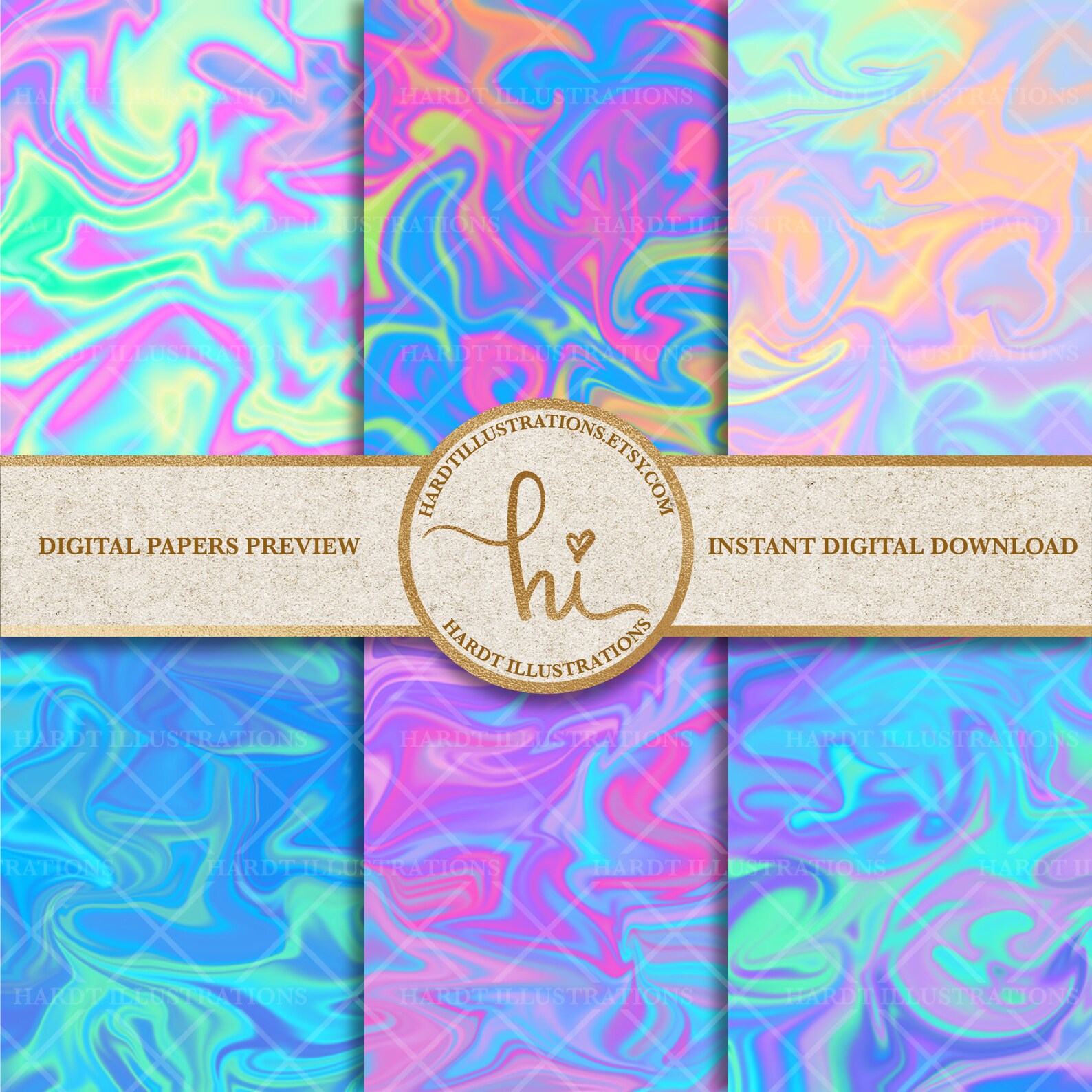 Holographic Swirls Digital Paper Iridescent Liquid Marble - Etsy