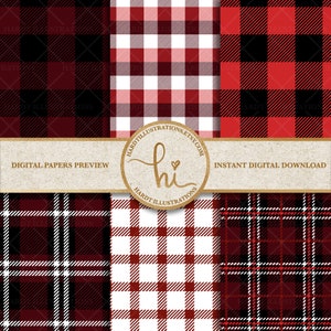 Red Buffalo Plaid Digital Paper, Buffalo Check Design, Christmas Plaid ...