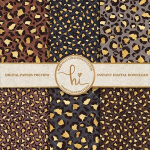 Leopard Print Digital Paper Neutral Gold Leopard Gold Foil - Etsy