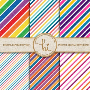 Rainbow Stripes Digital Paper, Bright Candy Stripes Design, Colorful ...