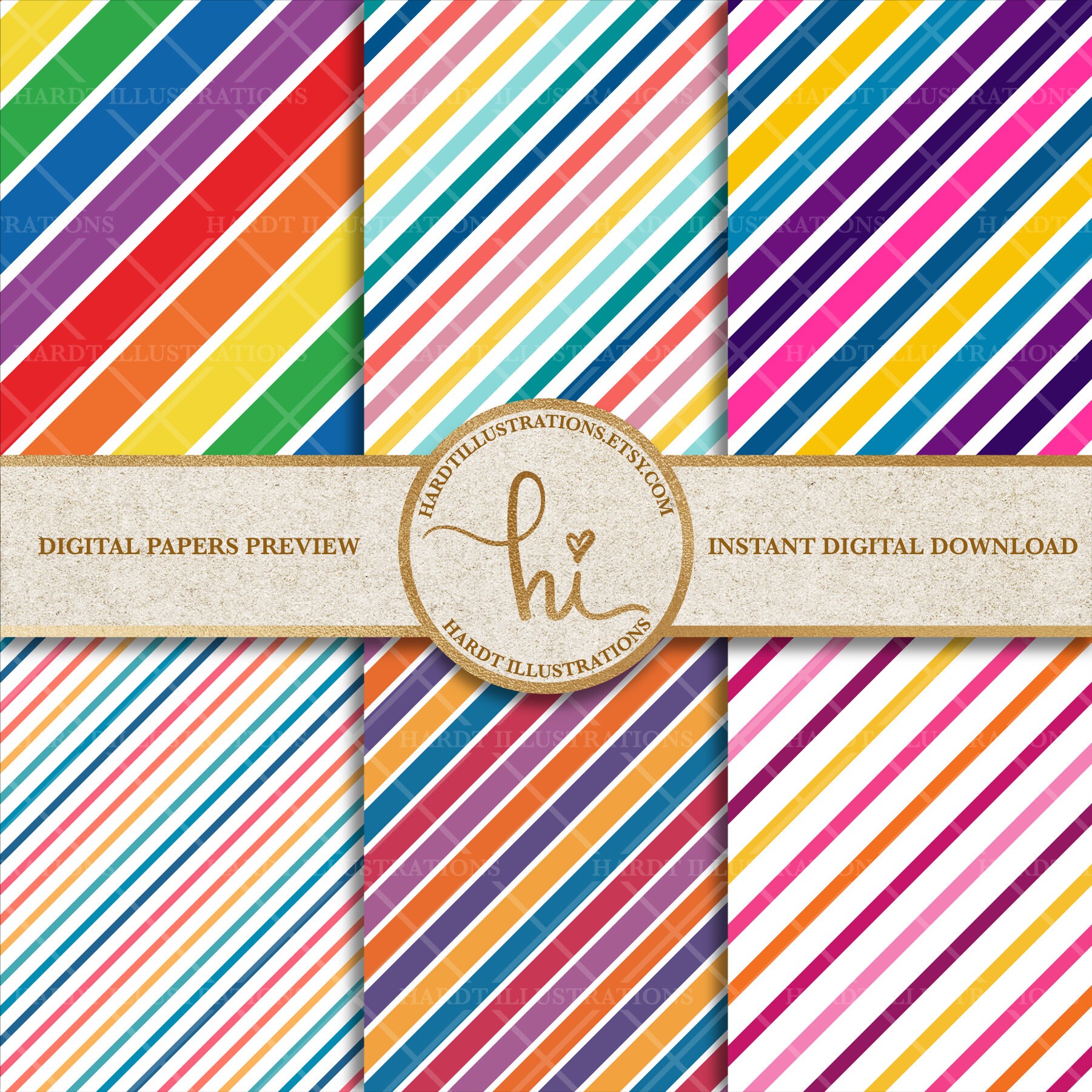 Rainbow Stripes Digital Paper Bright Candy Stripes Design - Etsy