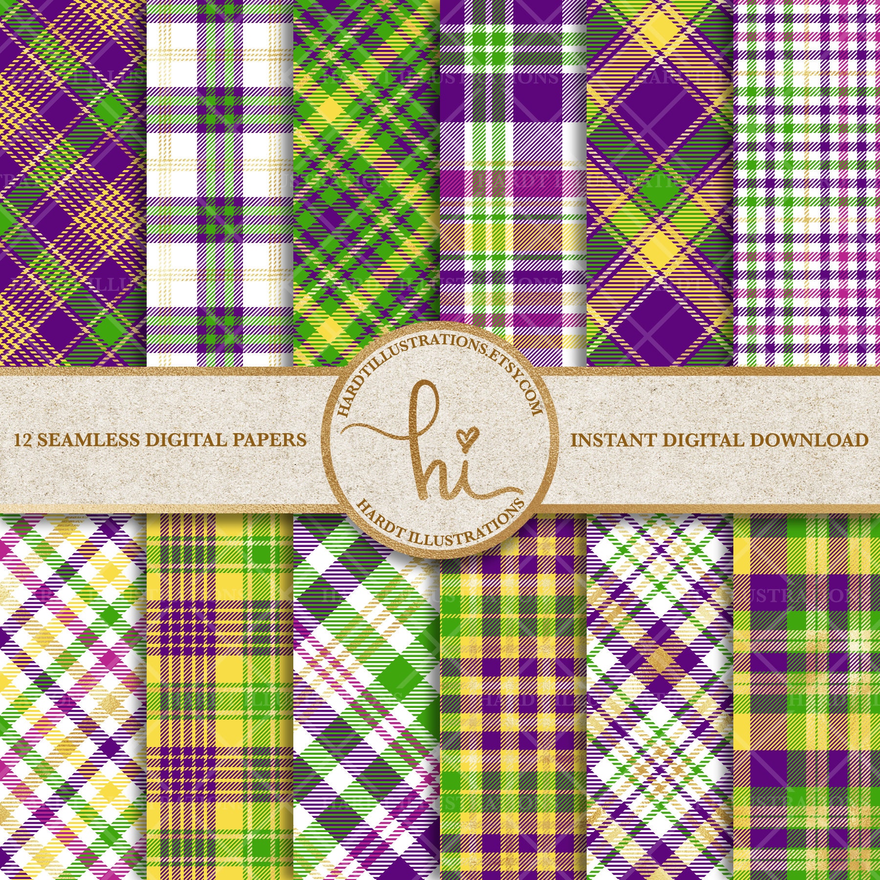 Mardi Gras Plaid Digital Paper Fat Tuesday Plaid Check | Etsy