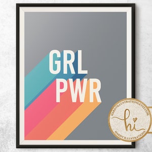 GRL PWR Art Print, Girl Power Wall Art, PRINTABLE Wall Art, Retro ...