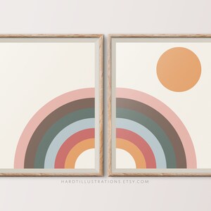 Mid Century Modern Rainbow Art Prints, Set of 2 PRINTABLE Wall Art ...