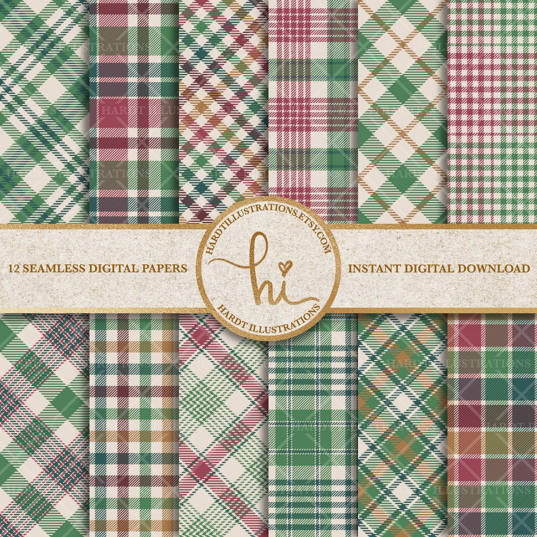 Vintage Christmas Plaid Digital Paper Checkered Design | Etsy