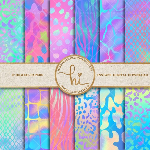 Holographic Animal Print Digital Paper Neon Rainbow Digital | Etsy