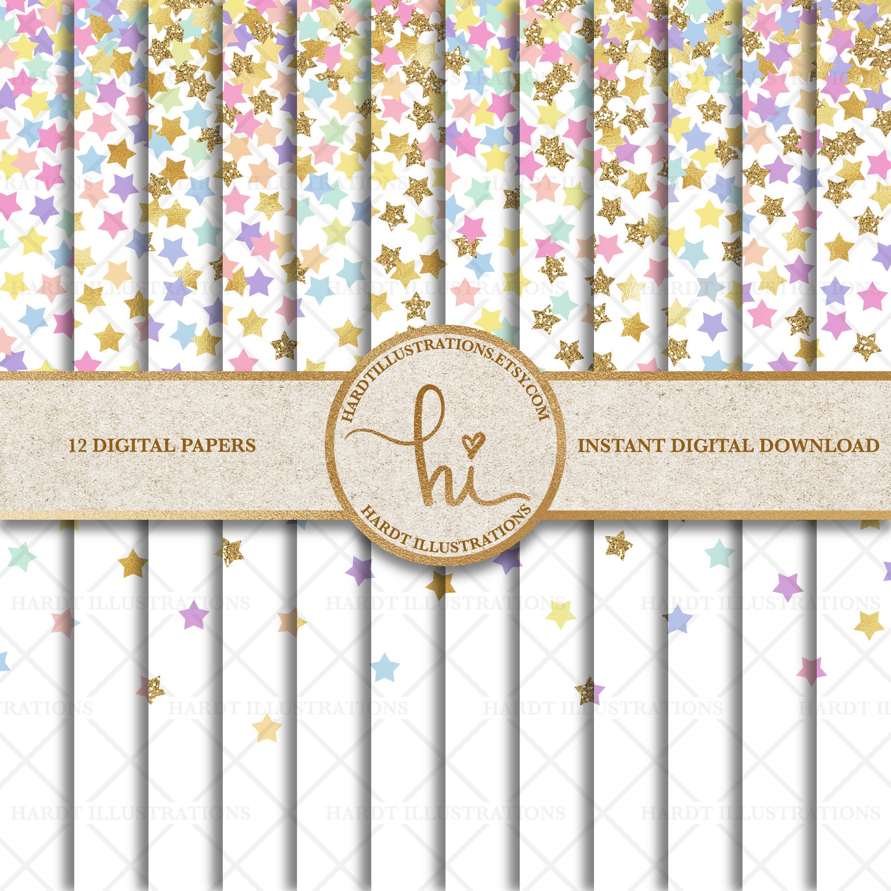 Pastel Rainbow Star Confetti Digital Paper Falling Confetti | Etsy