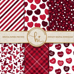 Burgundy Candy Heart Digital Paper Valentine Digital Paper - Etsy