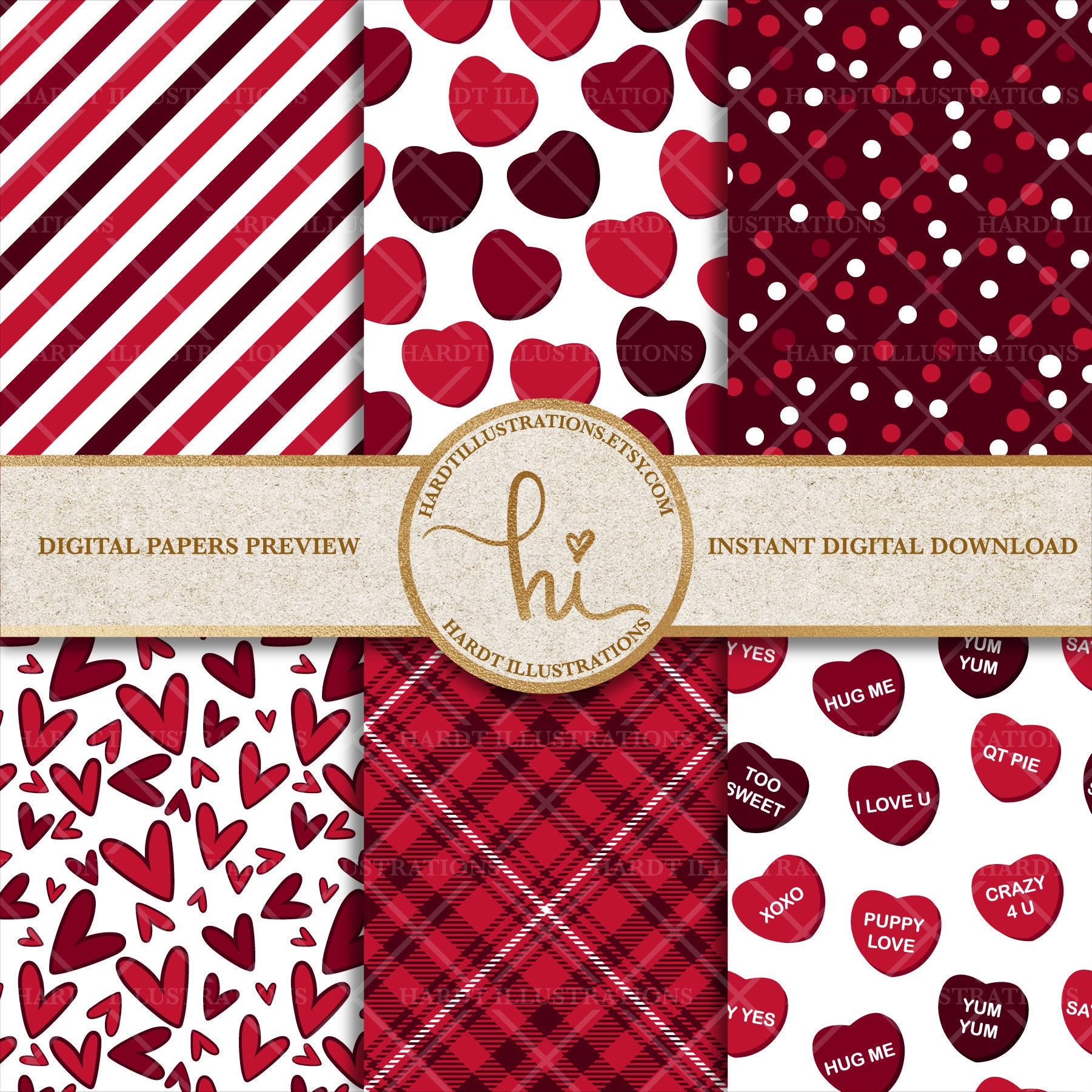 Burgundy Candy Heart Digital Paper Valentine Digital Paper - Etsy