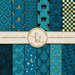 Teal & Gold Foil Heraldic Digital Paper, Turquoise Medieval Background ...