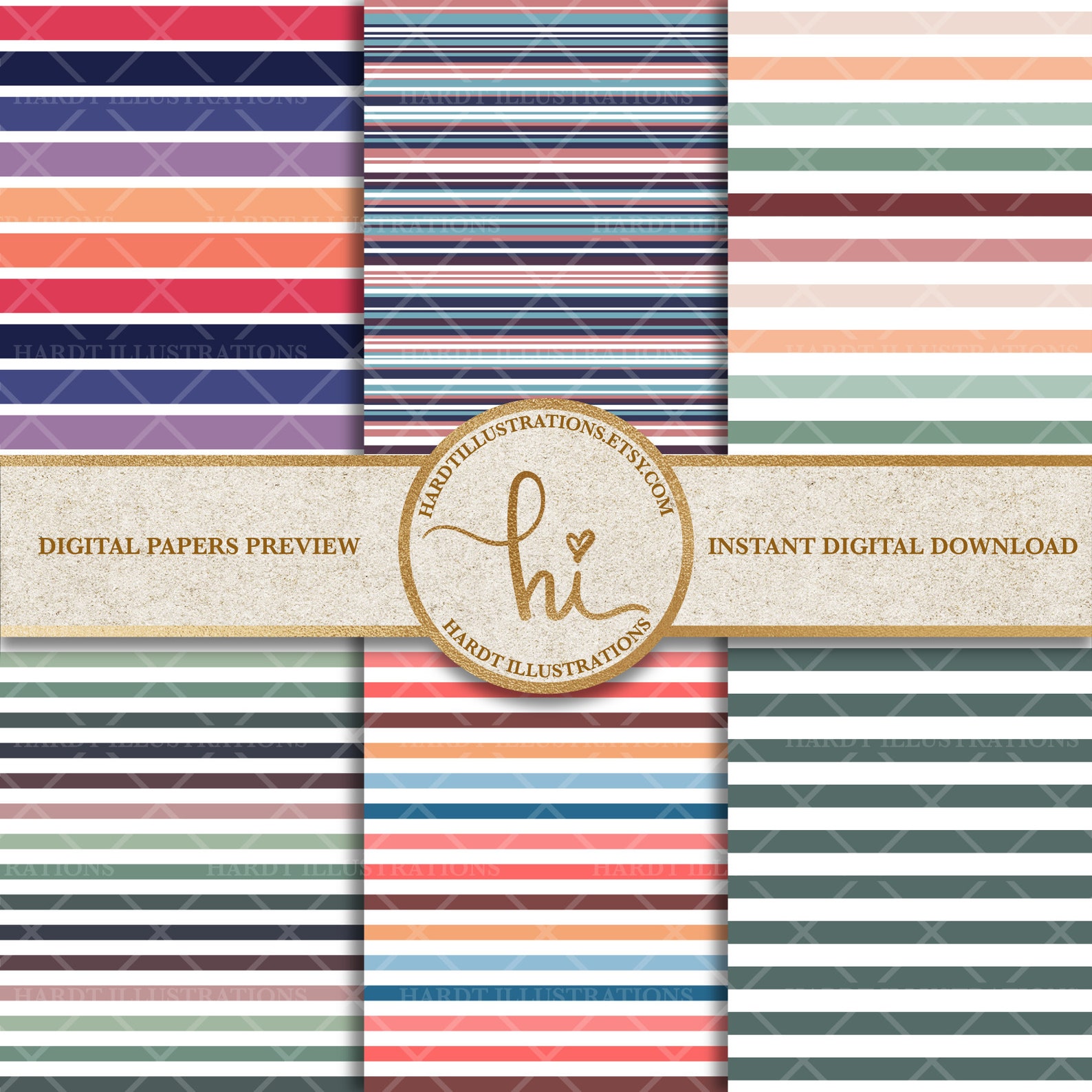 Retro Stripe Digital Paper Neutral Candy Stripes Design | Etsy