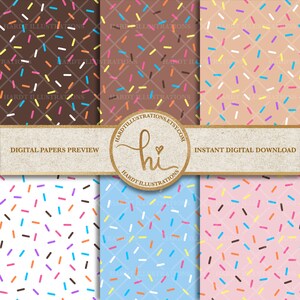 Thin Sprinkles Digital Paper, Rainbow Confetti, Pastel Donut Sprinkles ...