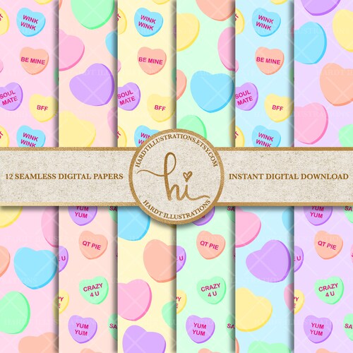 Pastel Candy Heart Digital Paper Valentine Digital Paper | Etsy