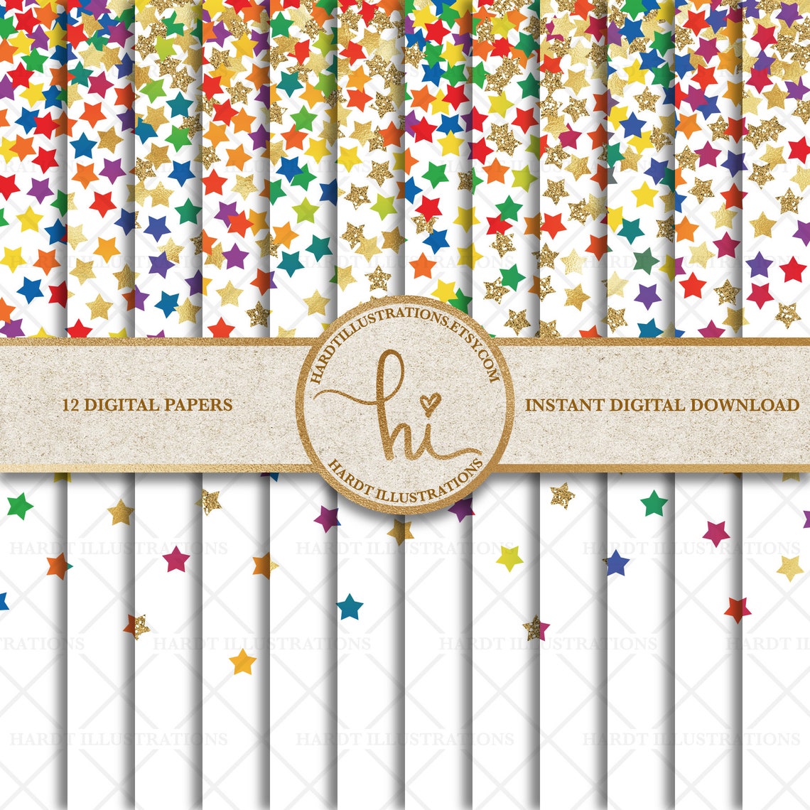 Rainbow Star Confetti Digital Paper Falling Confetti | Etsy