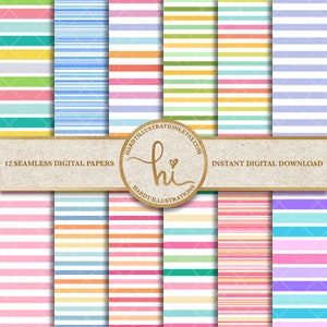 Pastel Stripe Digital Paper, Rainbow Candy Stripes Design, Horizontal ...