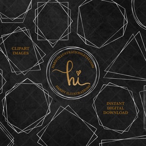 Silver Geometric Frame Clipart, Polygonal Frames Clipart, DIY Wedding ...