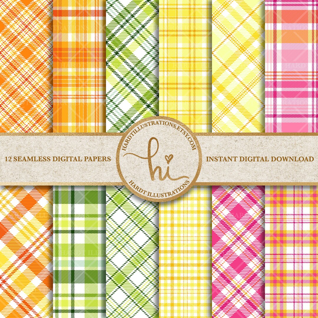 Citrus Plaid Digital Paper, Bright Plaid Digital Paper, Tartan Fabric ...