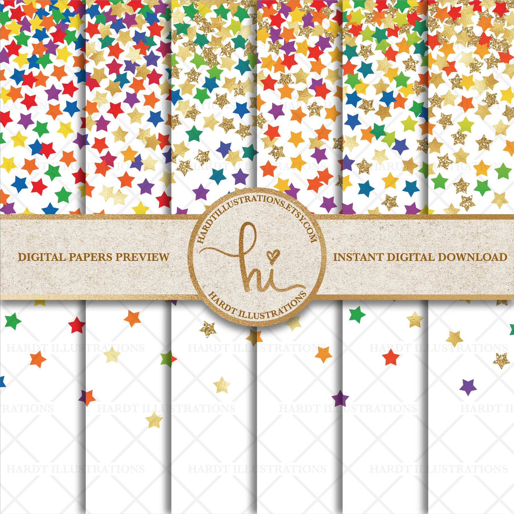 Rainbow Star Confetti Digital Paper Falling Confetti | Etsy