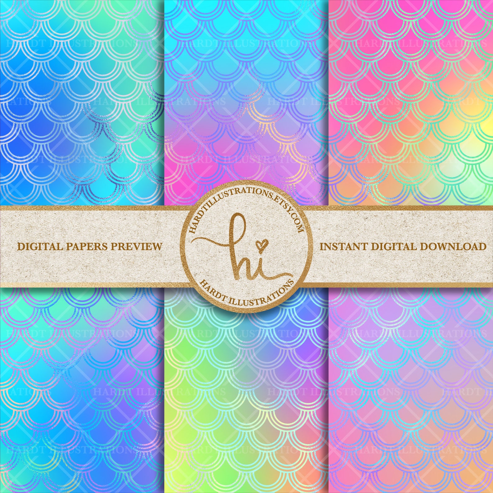 Holographic Mermaid Scales Digital Paper Neon Rainbow Digital | Etsy