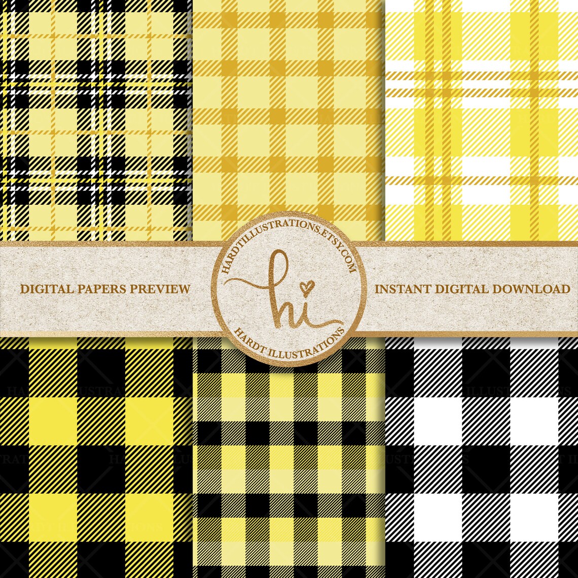 Yellow Buffalo Plaid Digital Paper Buffalo Check Design | Etsy