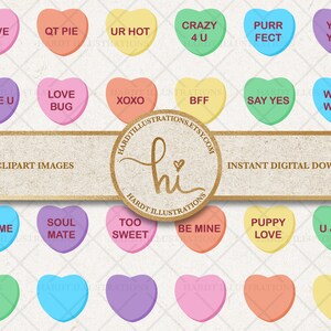 Classic Candy Heart Clipart, Conversation Hearts, Valentine Clipart ...