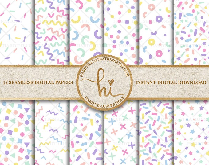 Pastel Rainbow Confetti Digital Paper, Confetti Background, Birthday ...