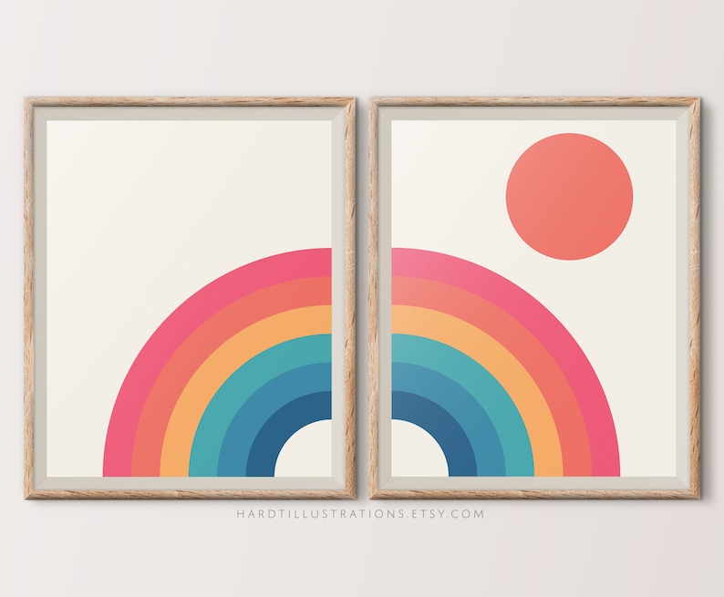 Rainbow Art Prints Set of 2 PRINTABLE Wall Art Minimalist | Etsy