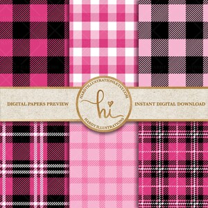 Pink Buffalo Plaid Digital Paper, Buffalo Check Design, Valentine's Day ...