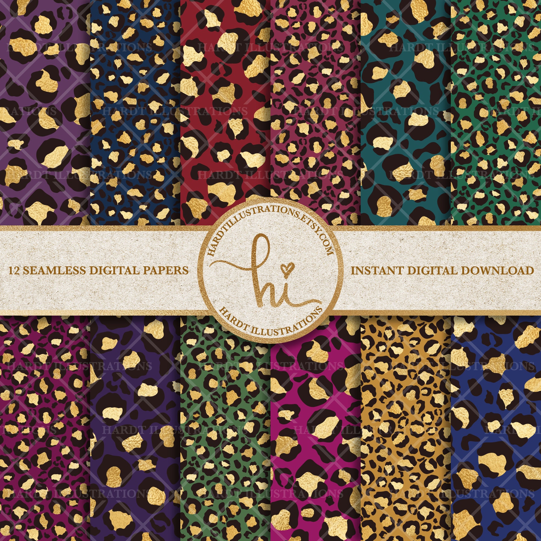 Leopard Print Digital Paper Jewel Tone Leopard Gold Foil | Etsy