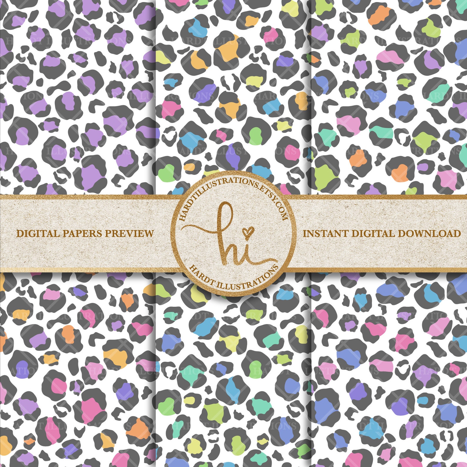 Leopard Print Digital Paper Pastel Rainbow Spots Tropical | Etsy