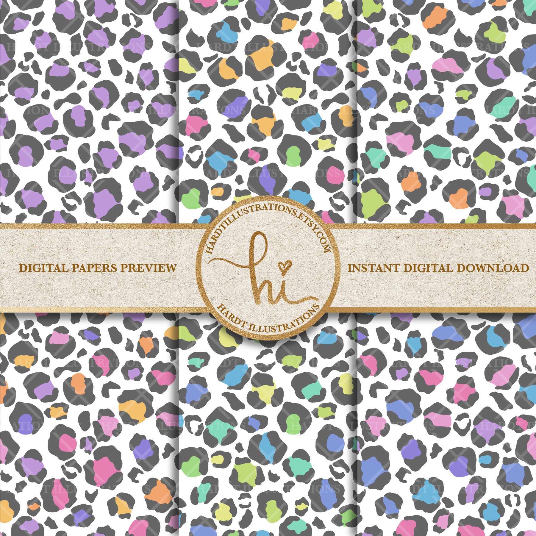Leopard Print Digital Paper Pastel Rainbow Spots Tropical | Etsy
