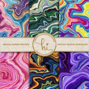 Colorful Swirls Digital Paper, Liquid Marble Digital Paper, Marble Gold ...