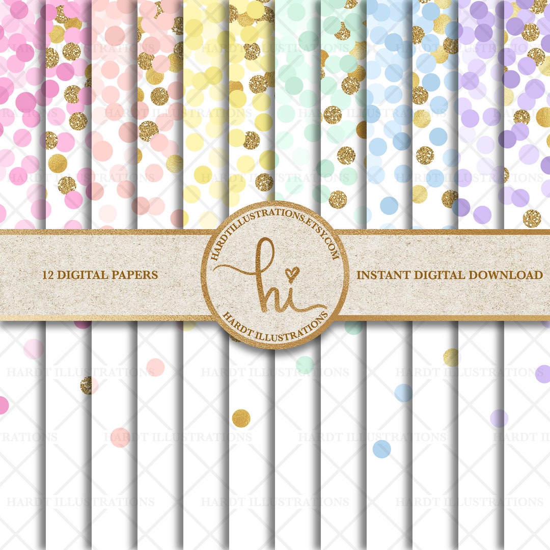 Pastel Rainbow Confetti Digital Paper, Falling Confetti Background ...