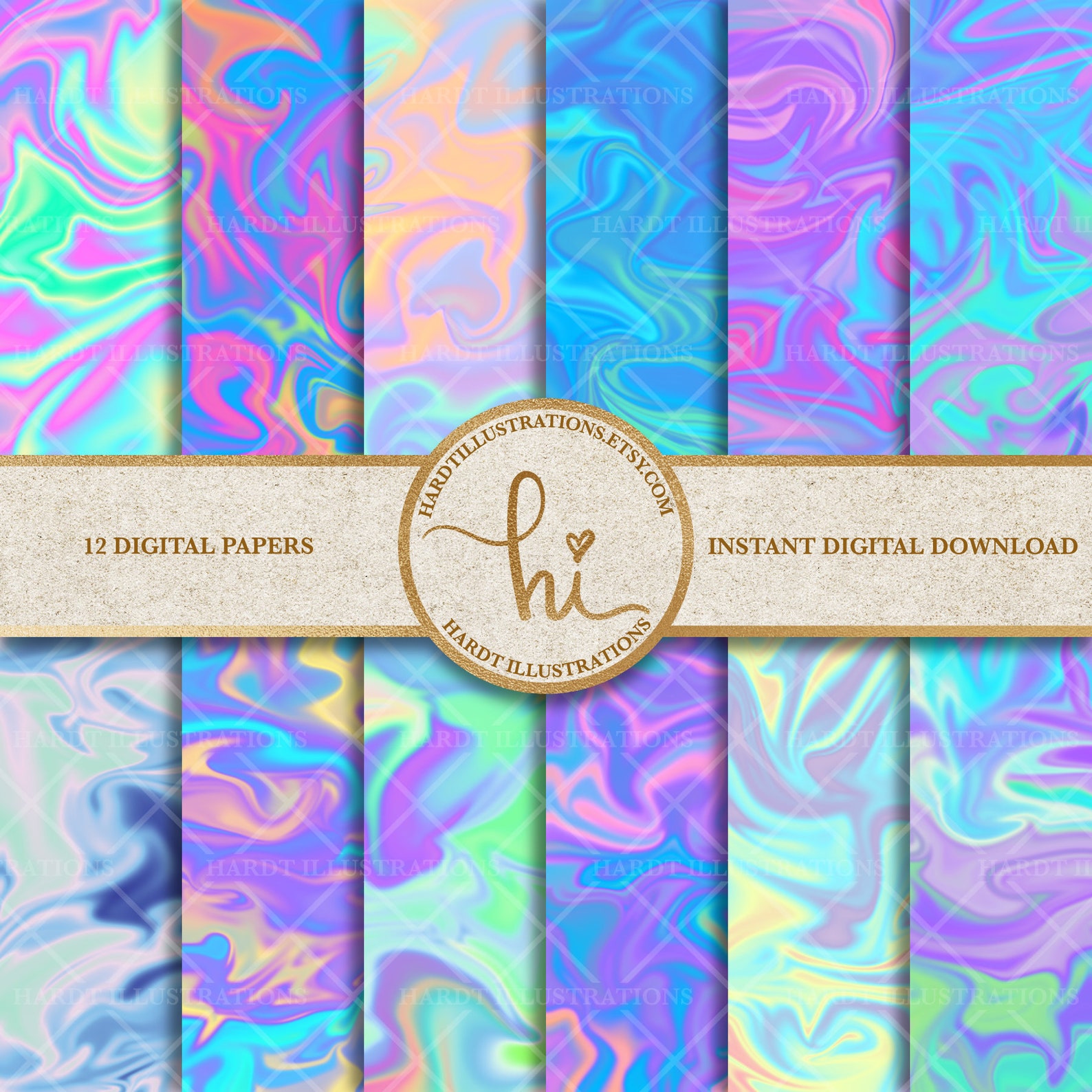 Holographic Swirls Digital Paper Iridescent Liquid Marble - Etsy