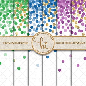 Rainbow Confetti Digital Paper, Falling Confetti Background, Gold Foil ...