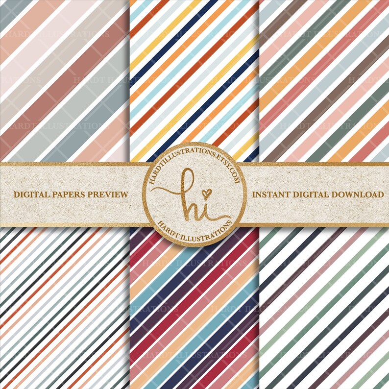 Retro Stripe Digital Paper Neutral Candy Stripes Design - Etsy