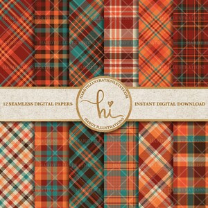 Autumn Spice Plaid Digital Paper, Checkered Design, Vintage Plaid Check ...