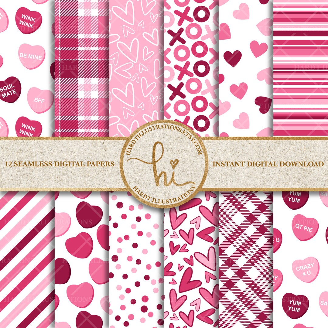 Blush Pink Candy Heart Digital Paper Valentine Digital Paper - Etsy